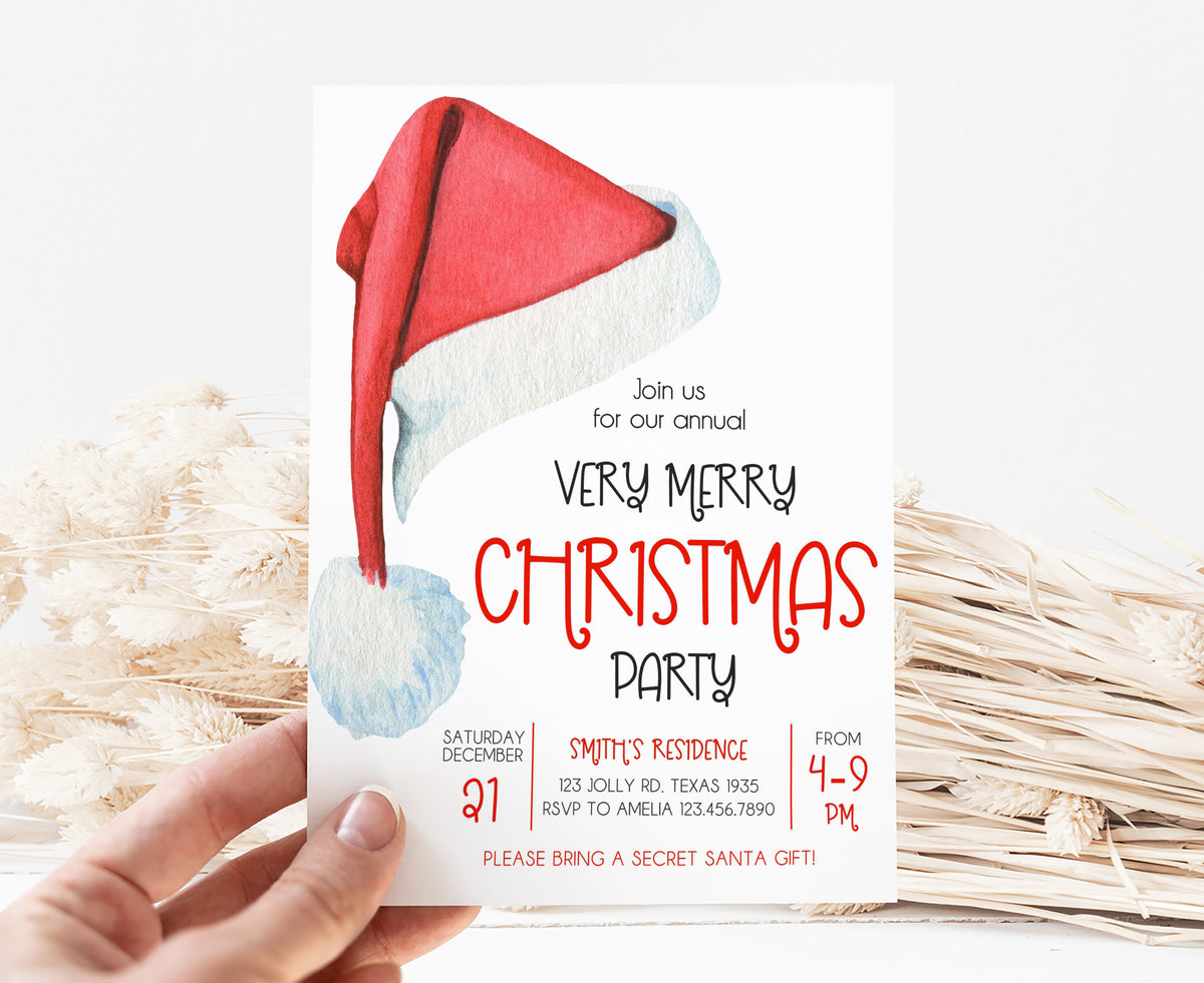 Editable Christmas Santa Hat Party Invitation – Cuddle Palette