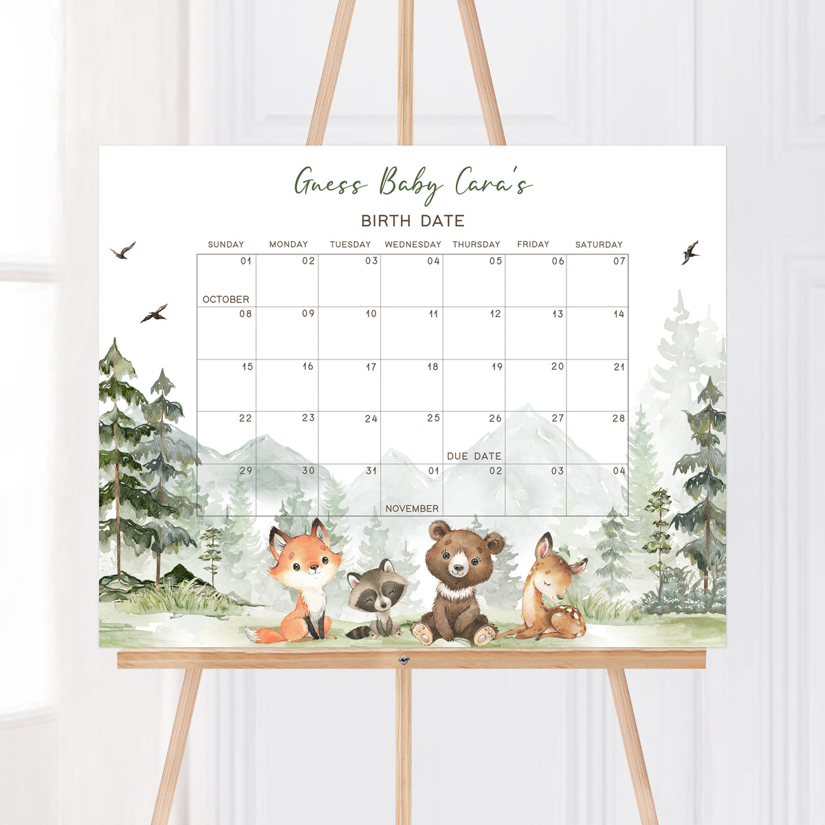 Editable Let the Adventure Begin Woodland Baby Shower Due Date Calenda ...