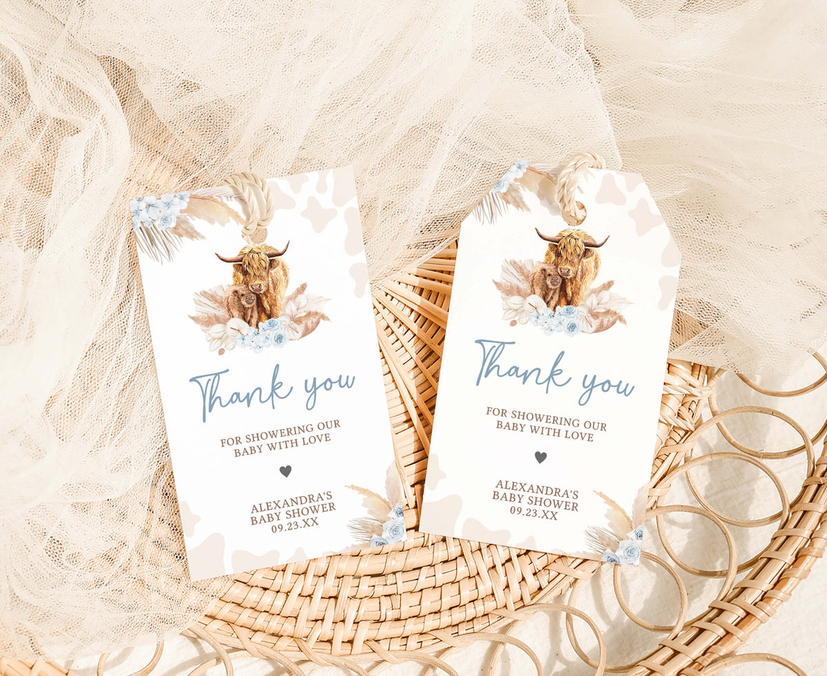 Editable Highland Cow Baby Shower Favor Tag – Cuddle Palette