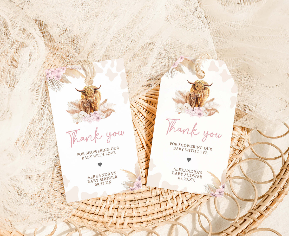 Editable Highland Cow Baby Shower Favor Tag – Cuddle Palette