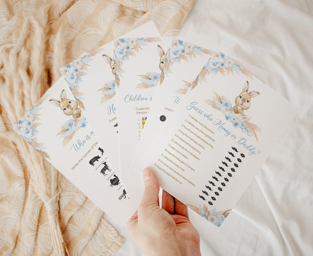 Editable Boy Bunny Rabbit Baby Shower Games Bundle – Cuddle Palette