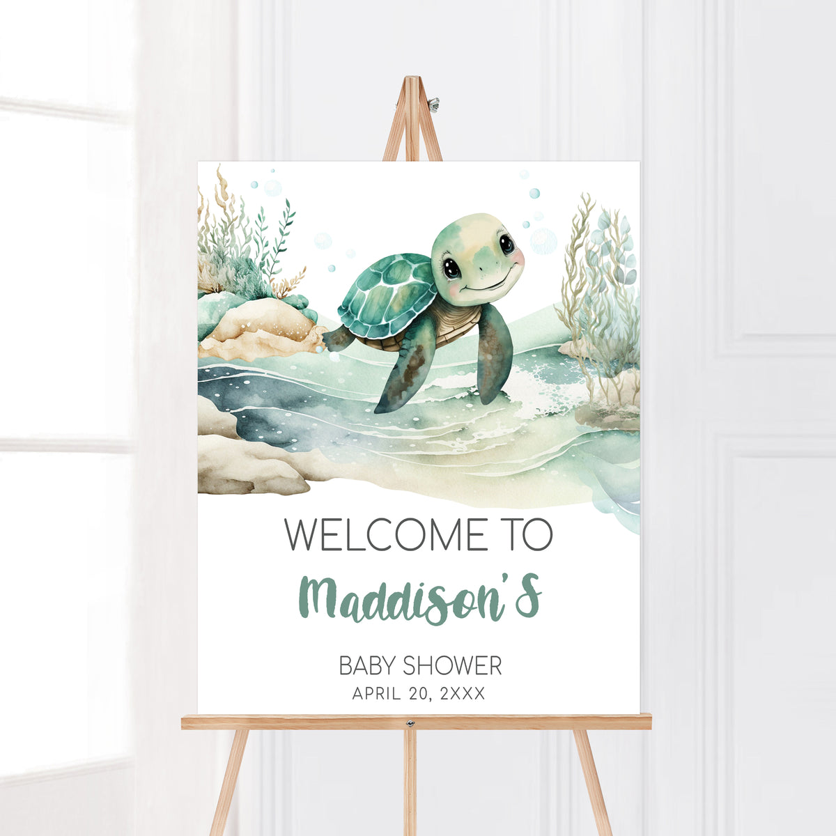 Editable Sea Turtle Baby Shower Welcome Sign – Cuddle Palette