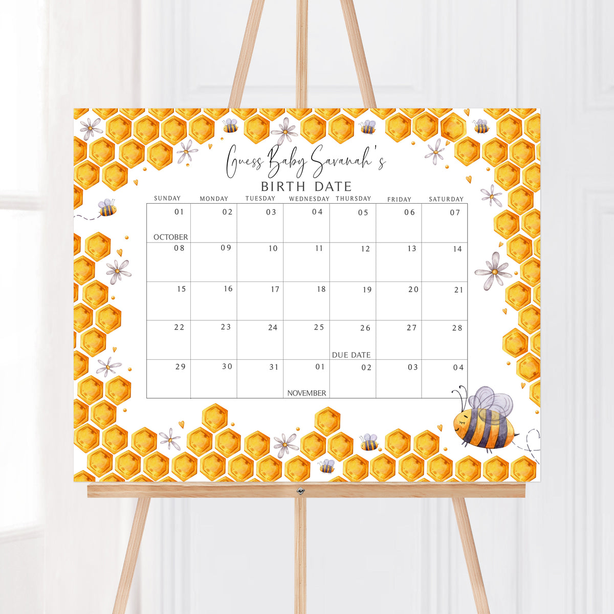 Editable Honey Bee Baby Shower Due Date Calendar – Cuddle Palette