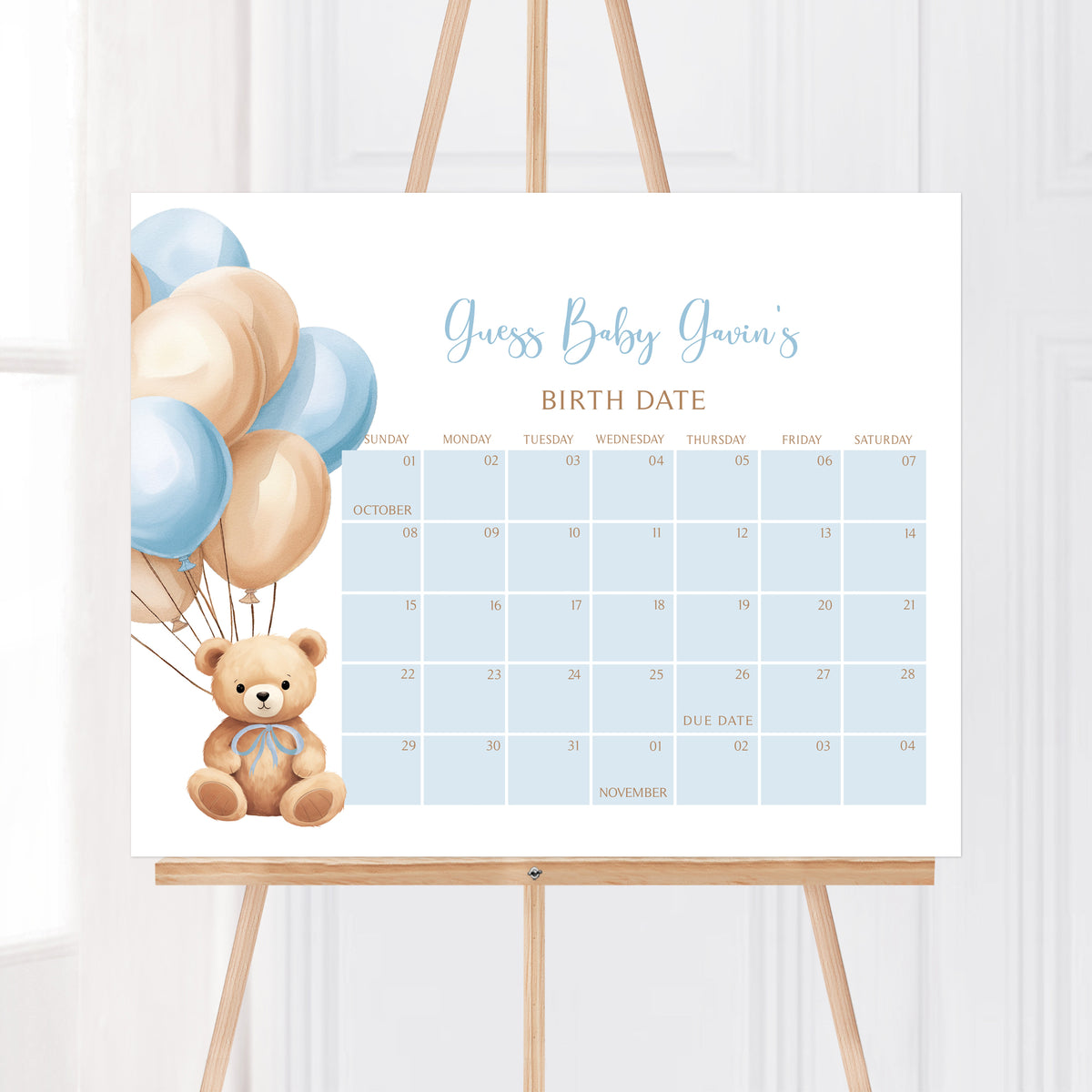 Bohemian Blue Bear Shower Birthday Predictions Game Printable – Cuddle ...