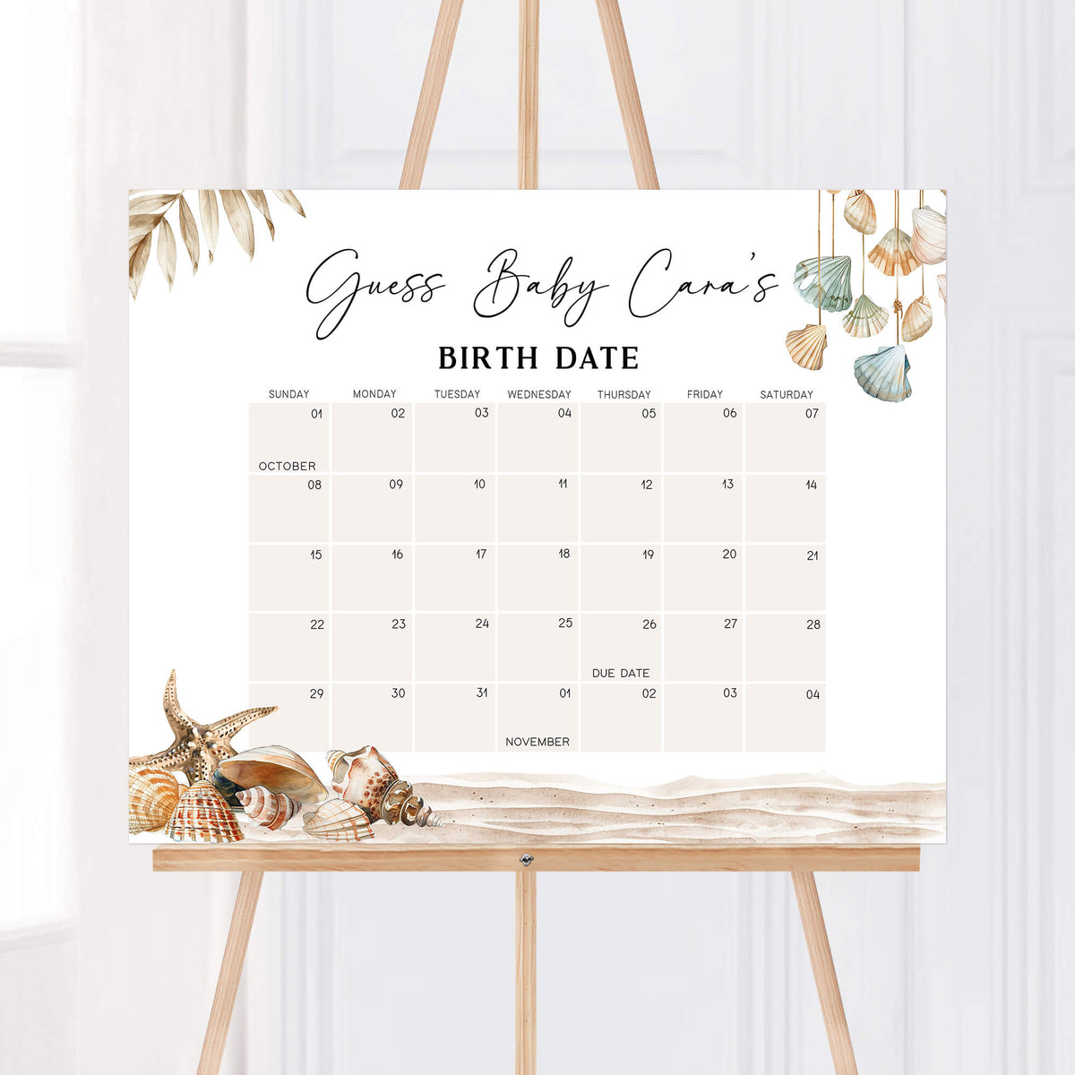 Editable Little Beach Bum Baby Shower Due Date Calendar – Cuddle Palette