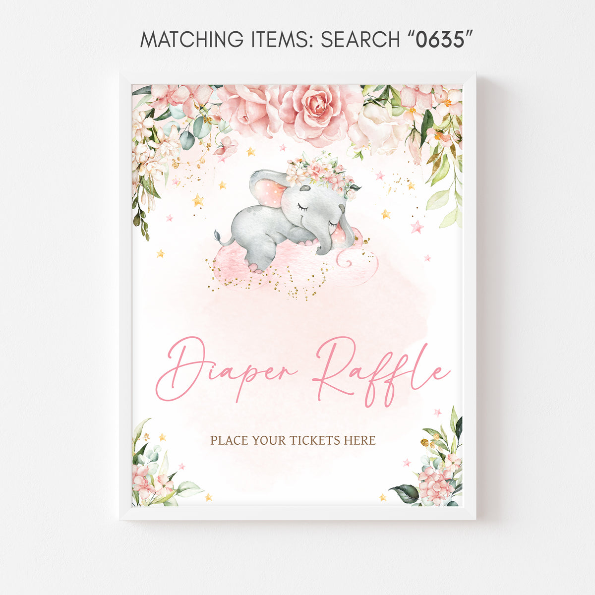 Pink Floral Elephant Baby Shower Diaper Raffle Sign – Cuddle Palette