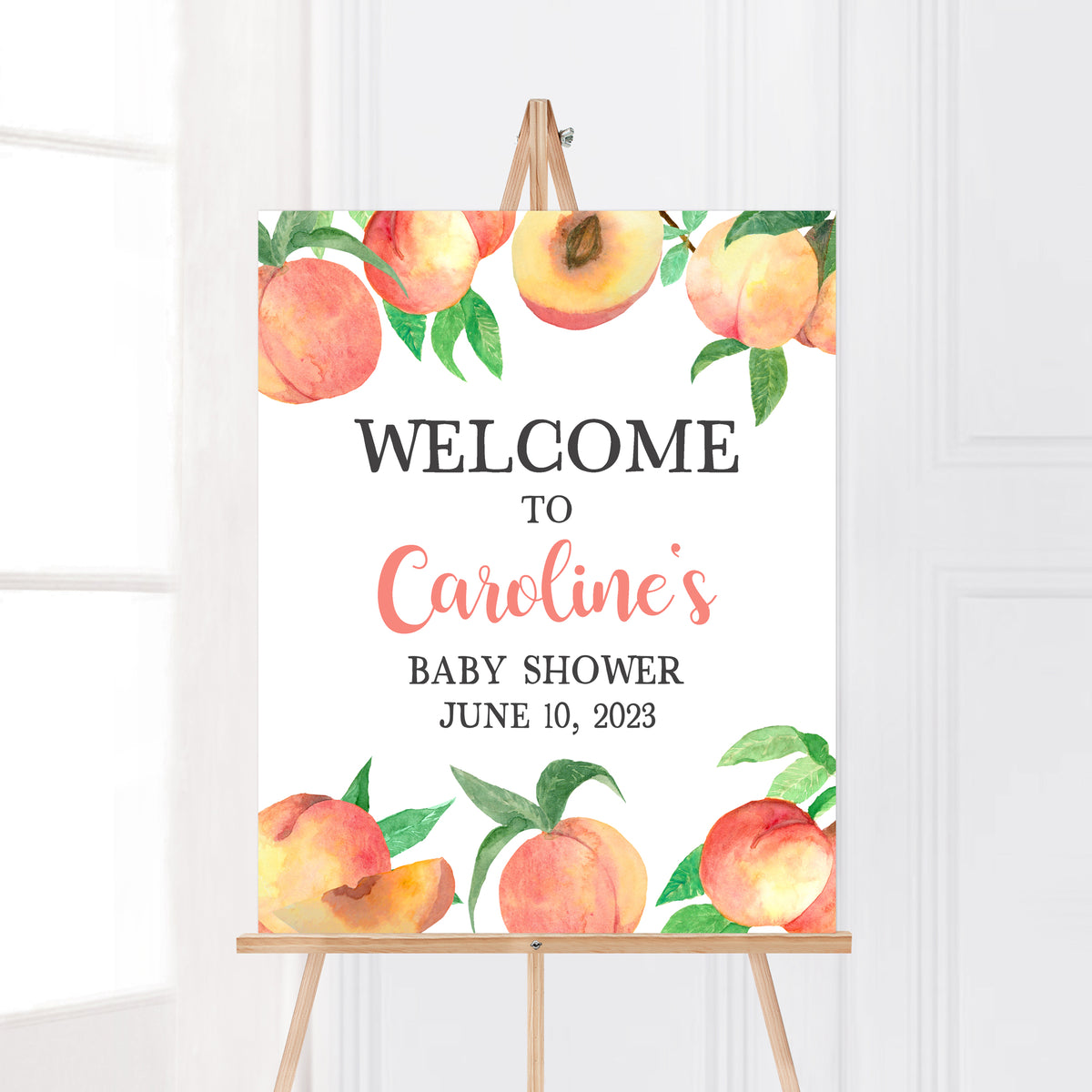 Editable Peach Baby Shower Welcome Sign – Cuddle Palette