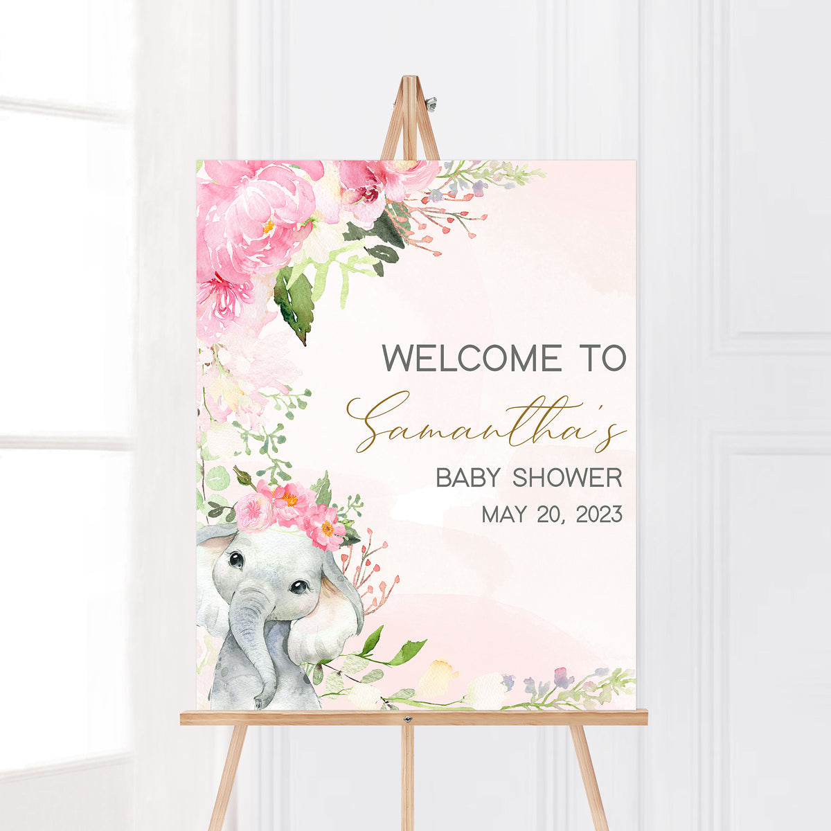 Editable Pink Elephant Baby Shower Welcome Sign – Cuddle Palette