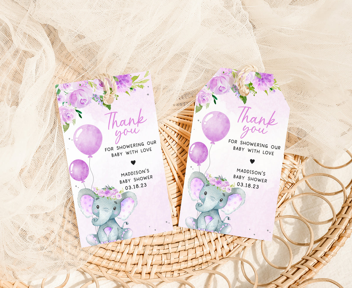Floral Purple Elephant Gift Tag Template Download – Cuddle Palette