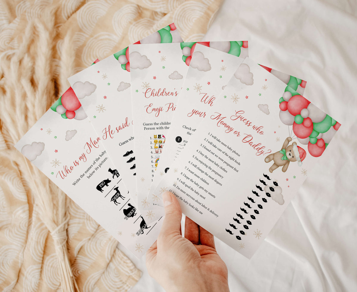 Winter Santa Bear Baby Shower Activity Pack Printable – Cuddle Palette