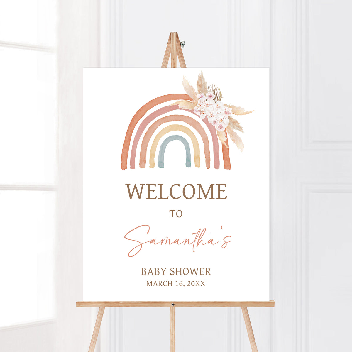 Editable Boho Rainbow Baby Shower Welcome Sign – Cuddle Palette