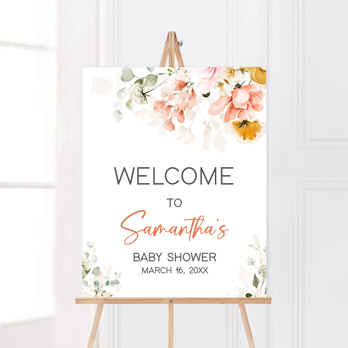 Printable Girl Baby Bloom Baby Shower Welcome Sign Template – Cuddle ...