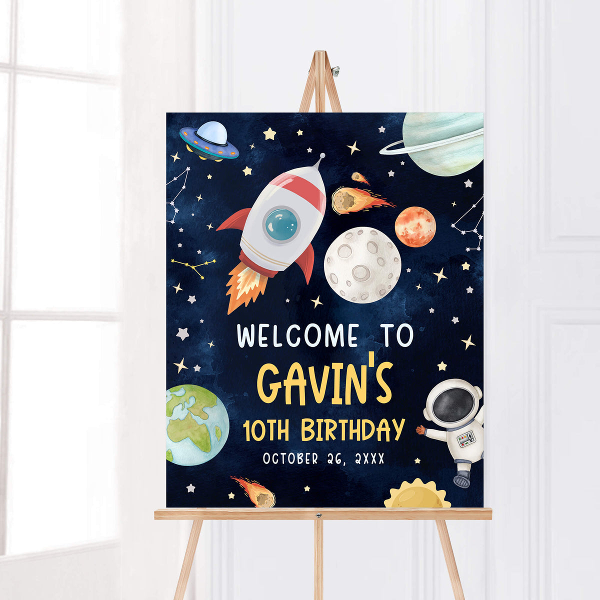 Editable Outer Space Birthday Party Welcome Sign – Cuddle Palette