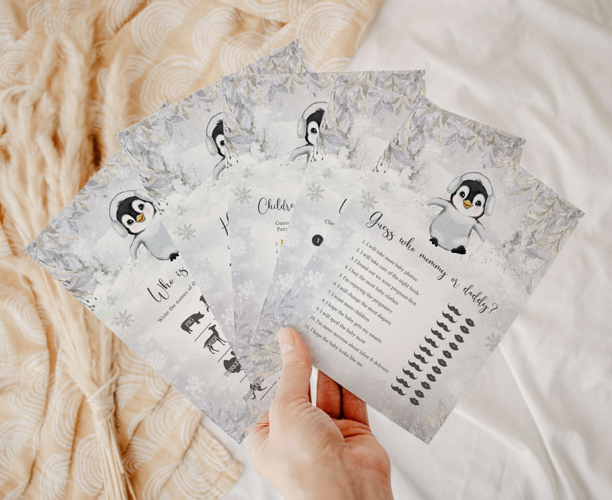 Editable Winter Penguin Baby Shower Games Bundle – Cuddle Palette