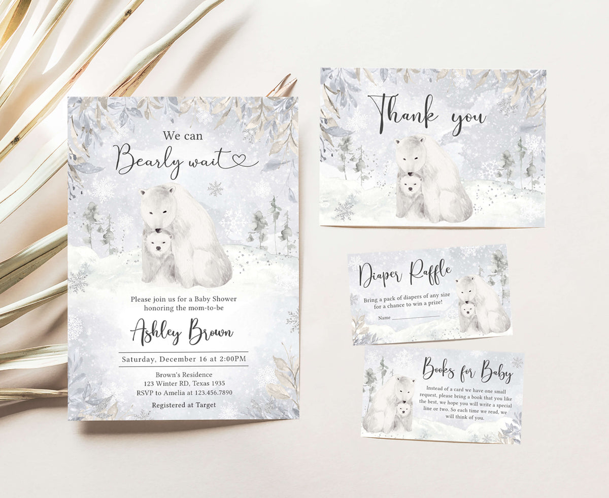 Editable Winter Polar Bear Baby Shower Invitation Set – Cuddle Palette