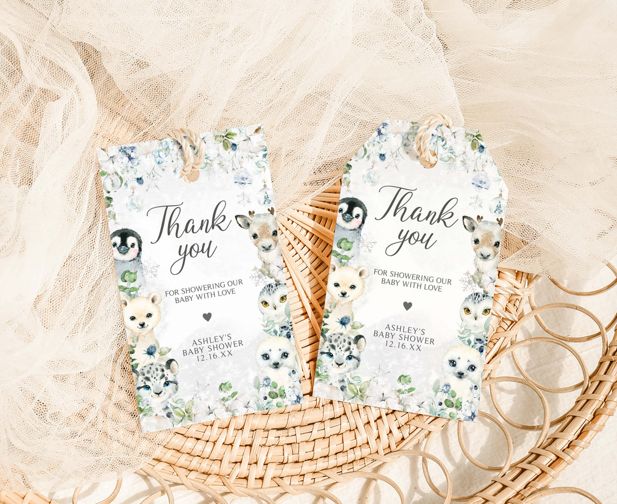 Editable Winter Arctic Animals Baby Shower Favor Tag – Cuddle Palette