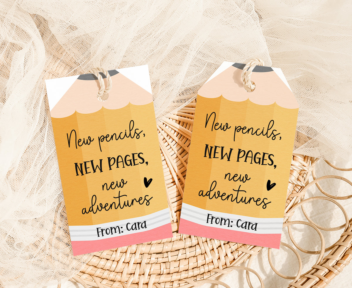 Editable New Pencils New Pages New Adventures Favor Tag – Cuddle Palette
