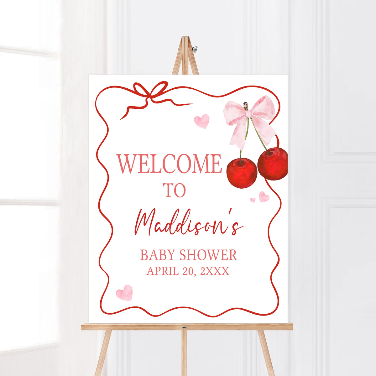Editable Cherry Baby Shower Welcome Sign – Cuddle Palette