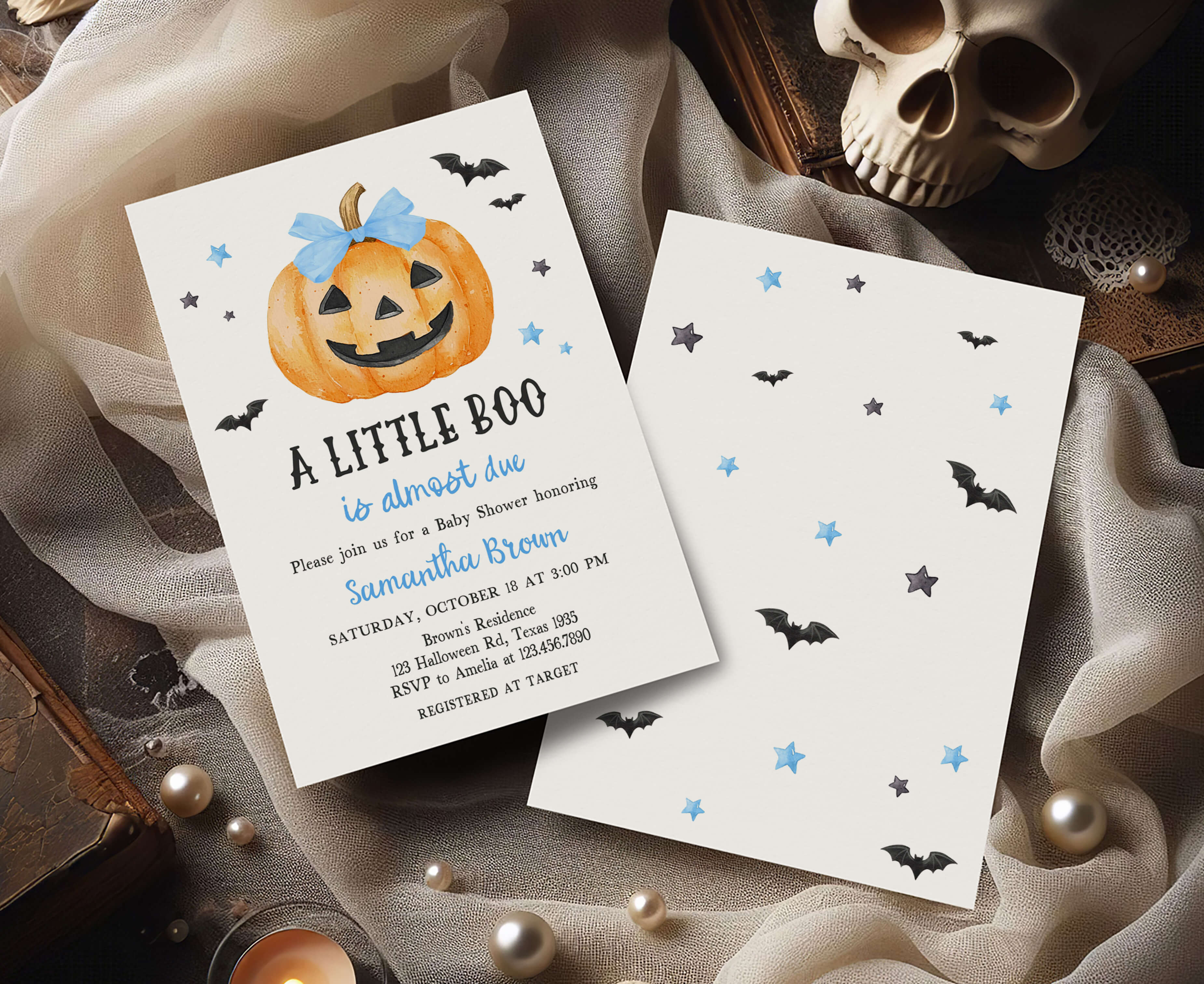 Editable Blue A Little Boo Baby Shower Invitation – Cuddle Palette
