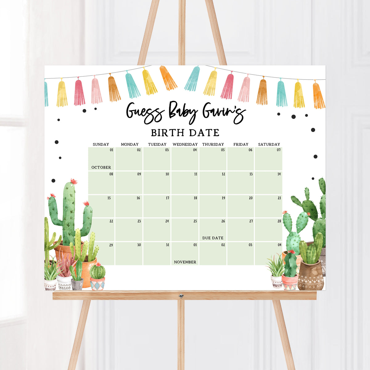 Editable Fiesta Baby Shower Due Date Calendar – Cuddle Palette