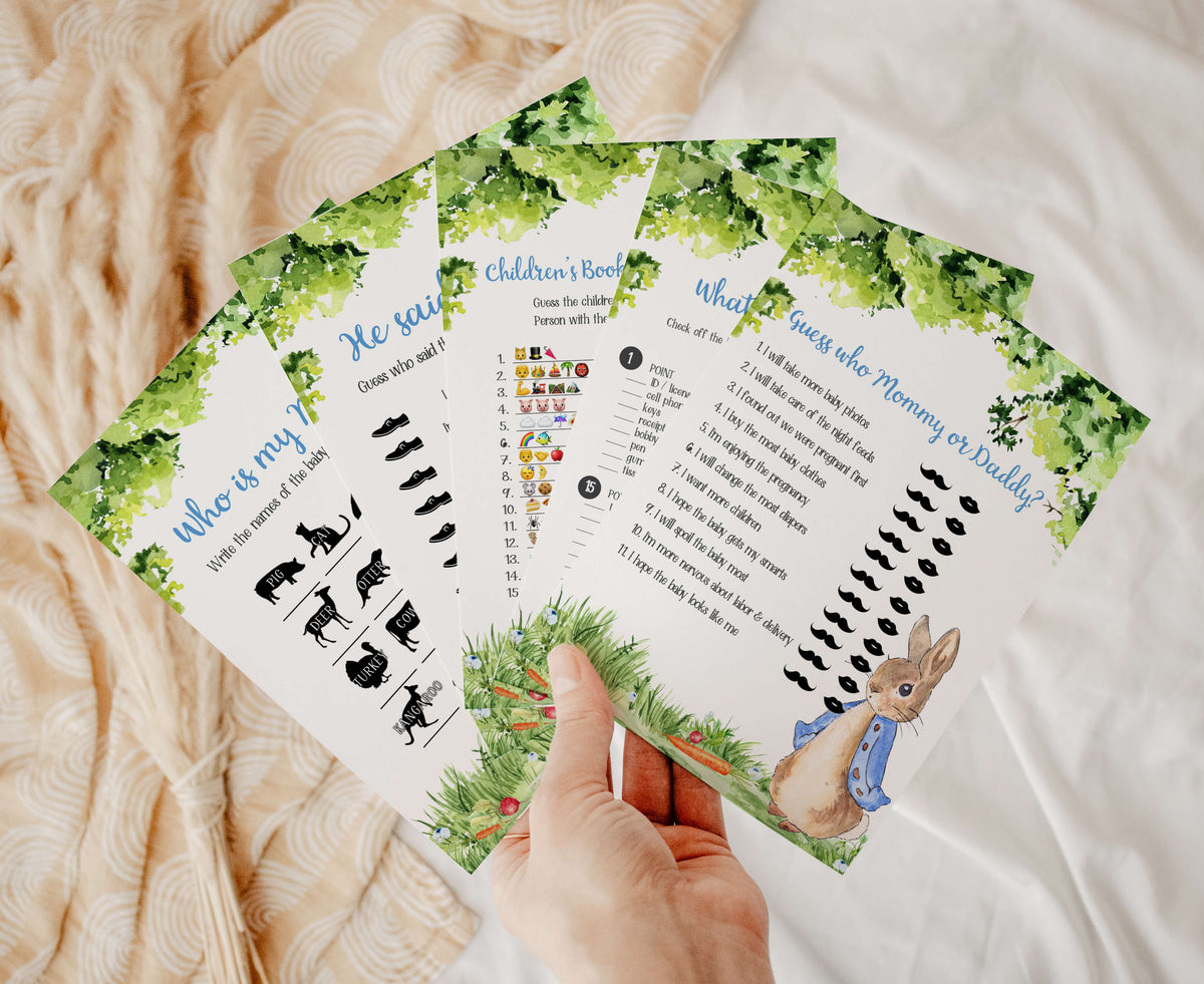 Editable Peter Rabbit Baby Shower Games Bundle – Cuddle Palette