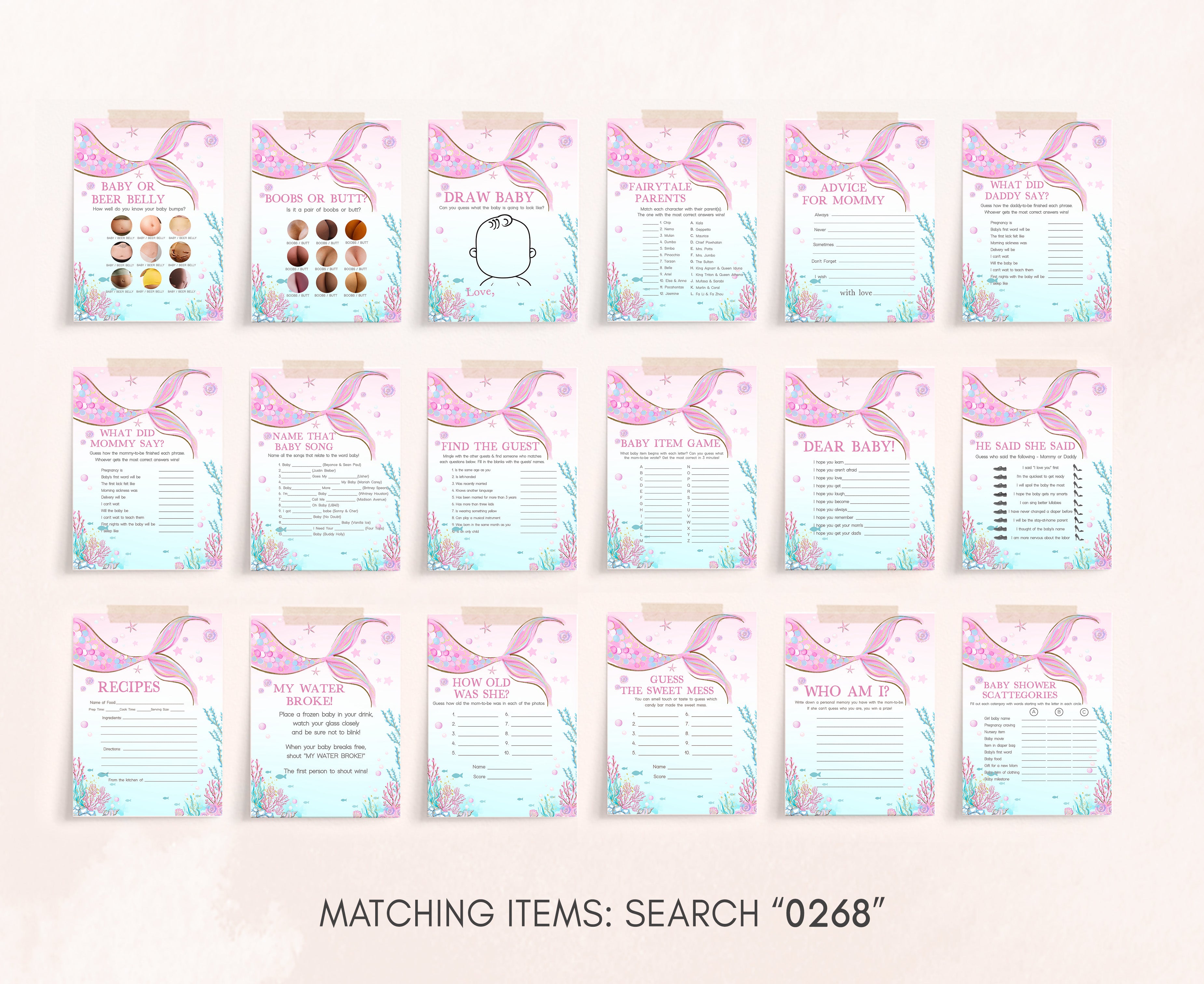 Editable Little Mermaid Baby Shower Games Bundle – Cuddle Palette