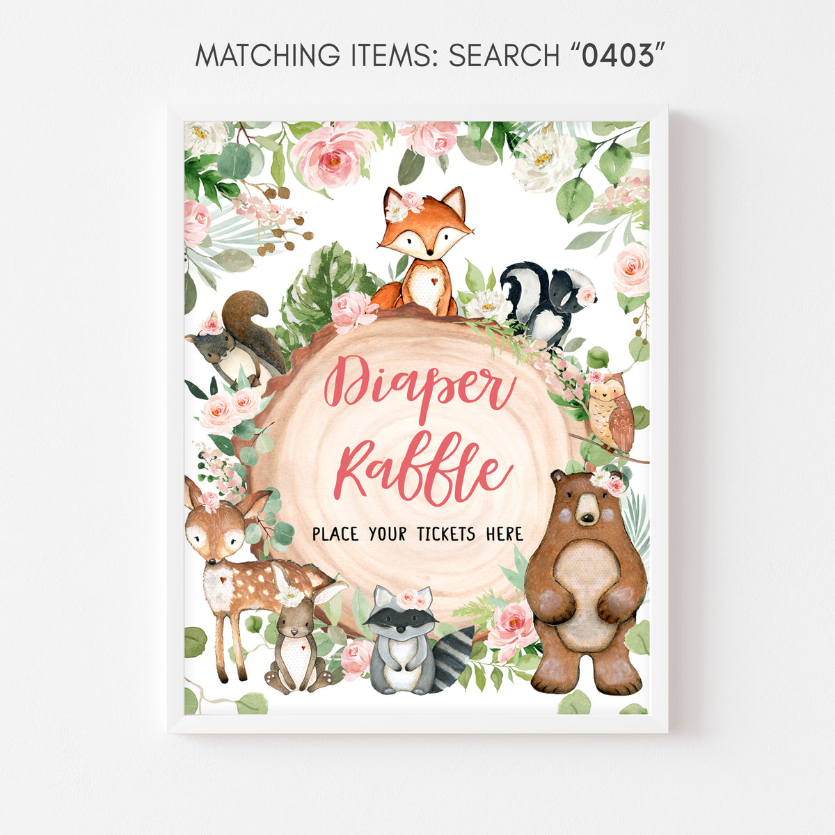 Girl Woodland Baby Shower Diaper Raffle Sign – Cuddle Palette