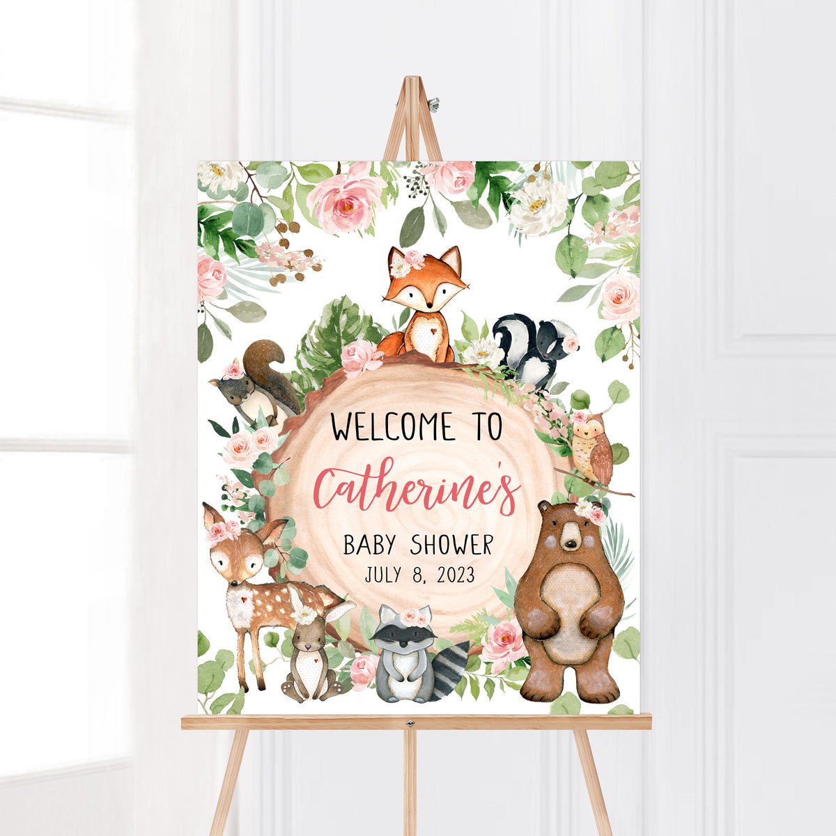 Editable Girl Woodland Baby Shower Welcome Sign – Cuddle Palette