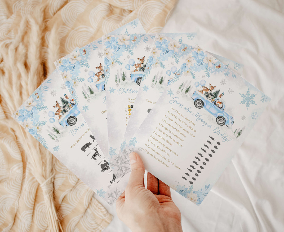 Editable Blue Winter Woodland Baby Shower Games Bundle – Cuddle Palette