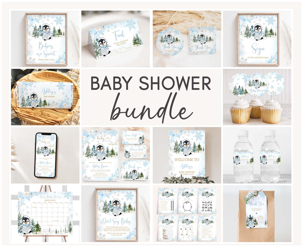 Editable Boy Winter Penguin Baby Shower Bundle – Cuddle Palette