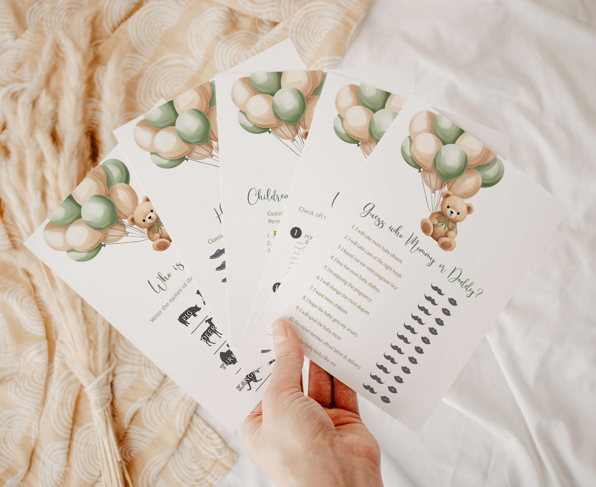 Printable Games for Green Balloon Baby Shower – Cuddle Palette