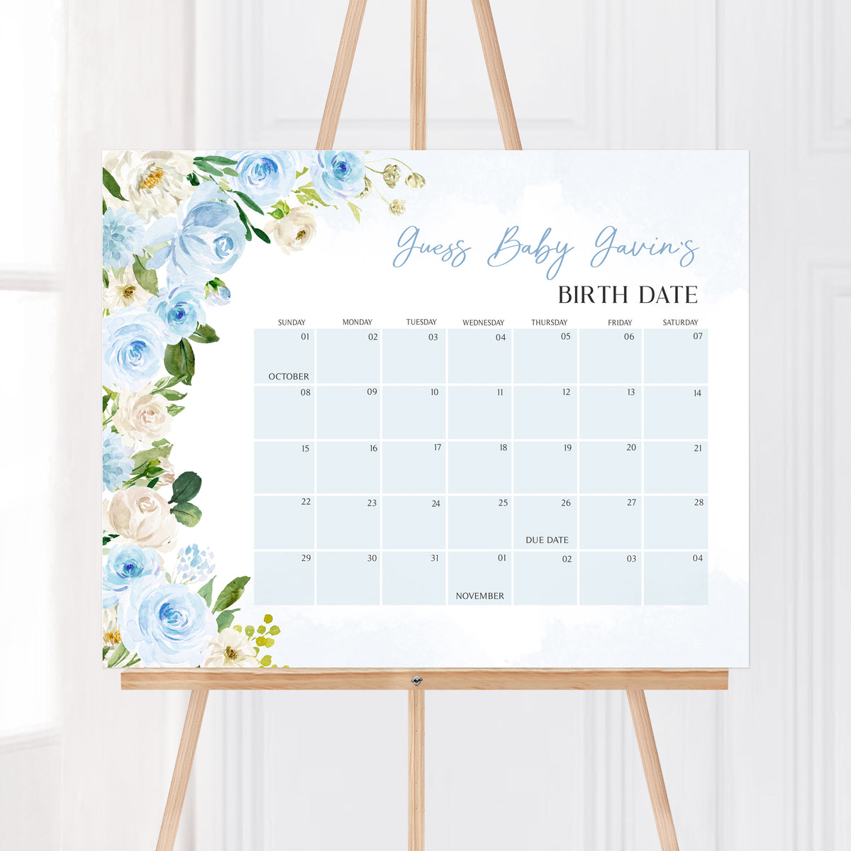 Editable Boy Baby in Bloom Baby Shower Due Date Calendar – Cuddle Palette