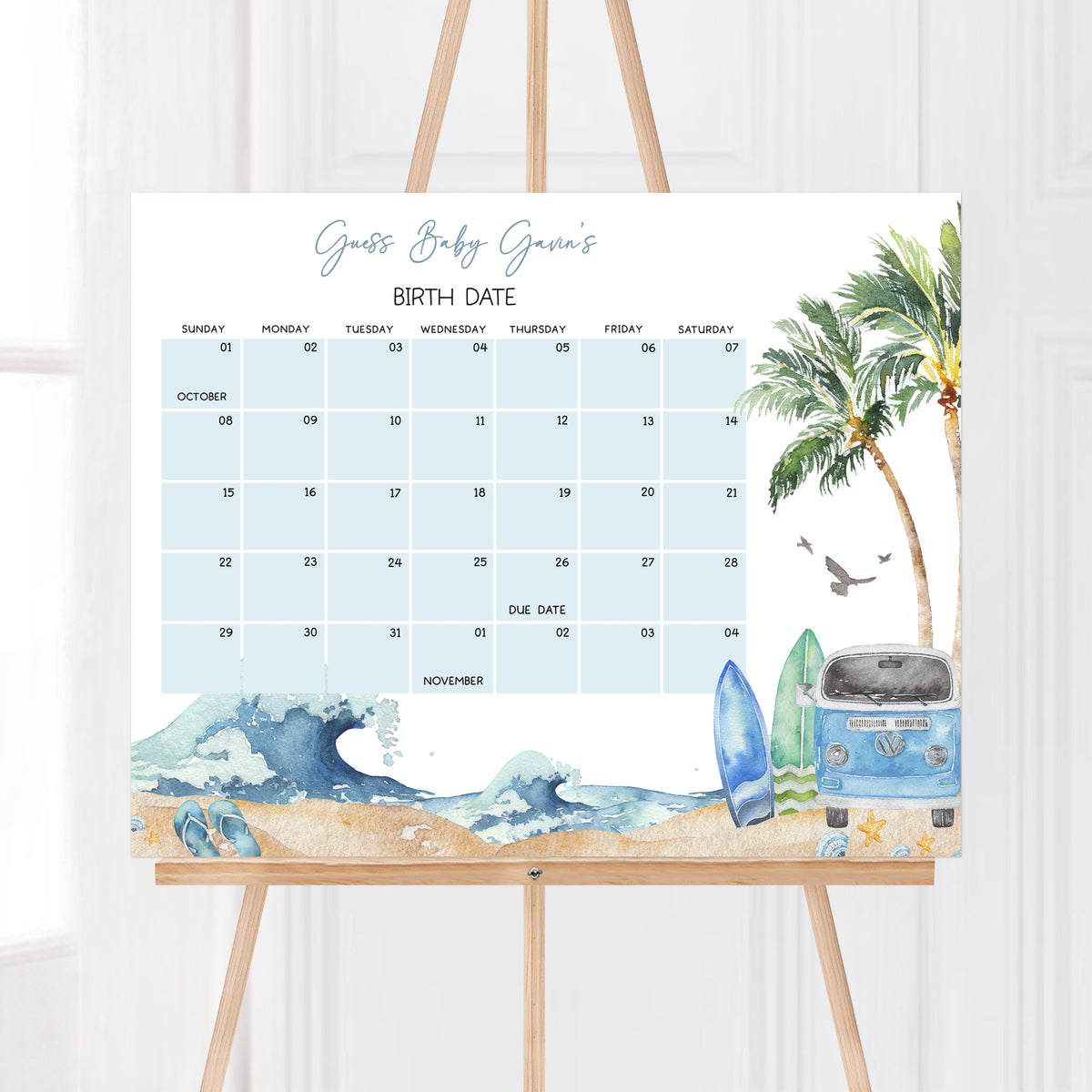 Editable Baby on Board Baby Shower Due Date Calendar – Cuddle Palette