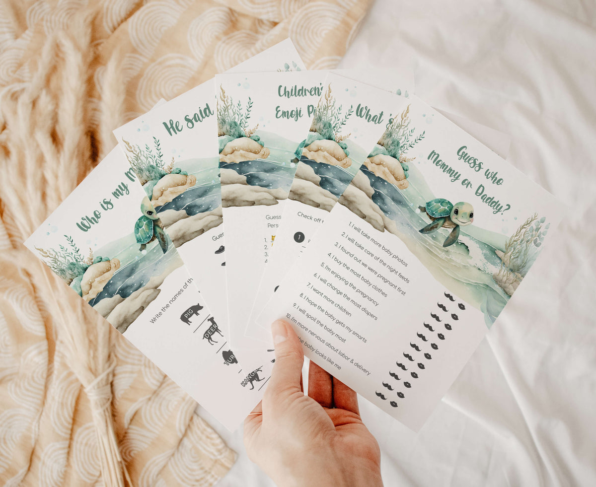 Editable Sea Turtle Baby Shower Games Bundle – Cuddle Palette