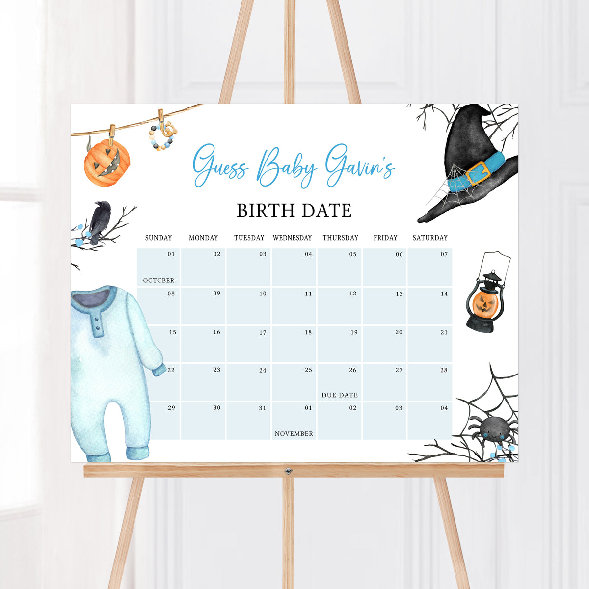 Editable Blue Halloween Baby Shower Due Date Calendar – Cuddle Palette