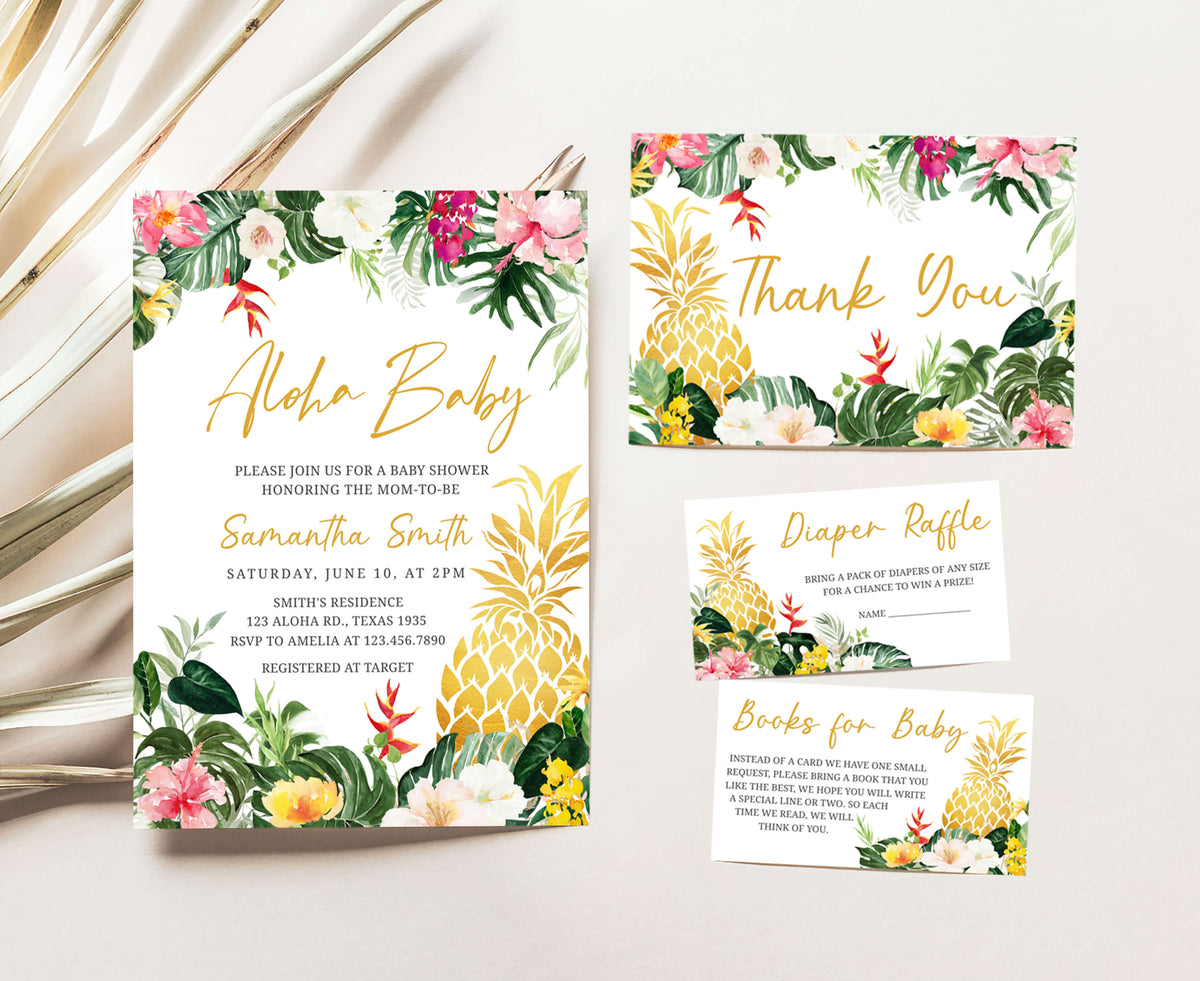 Editable Tropical Aloha Baby Shower Invitation Set – Cuddle Palette