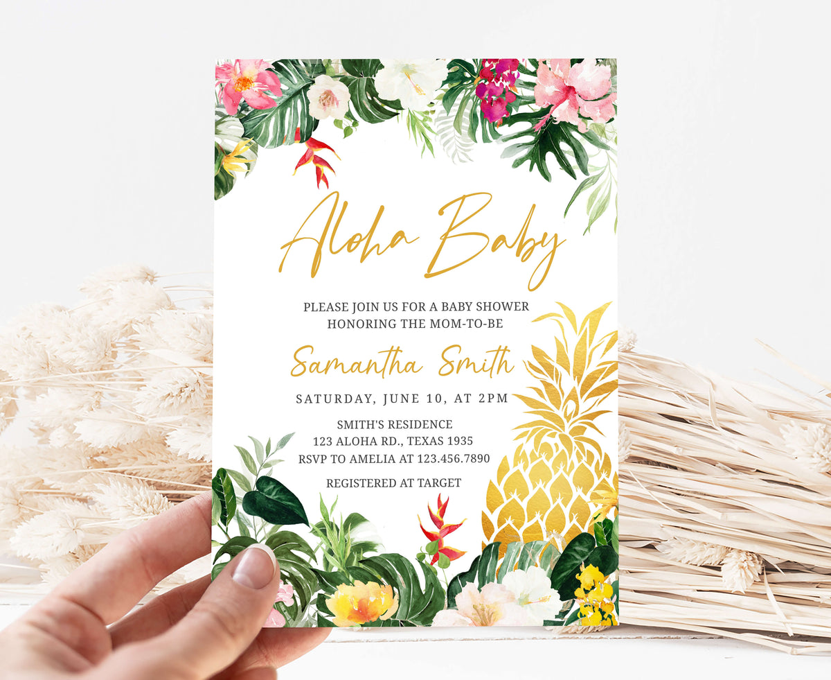 Editable Tropical Aloha Baby Shower Invitation – Cuddle Palette