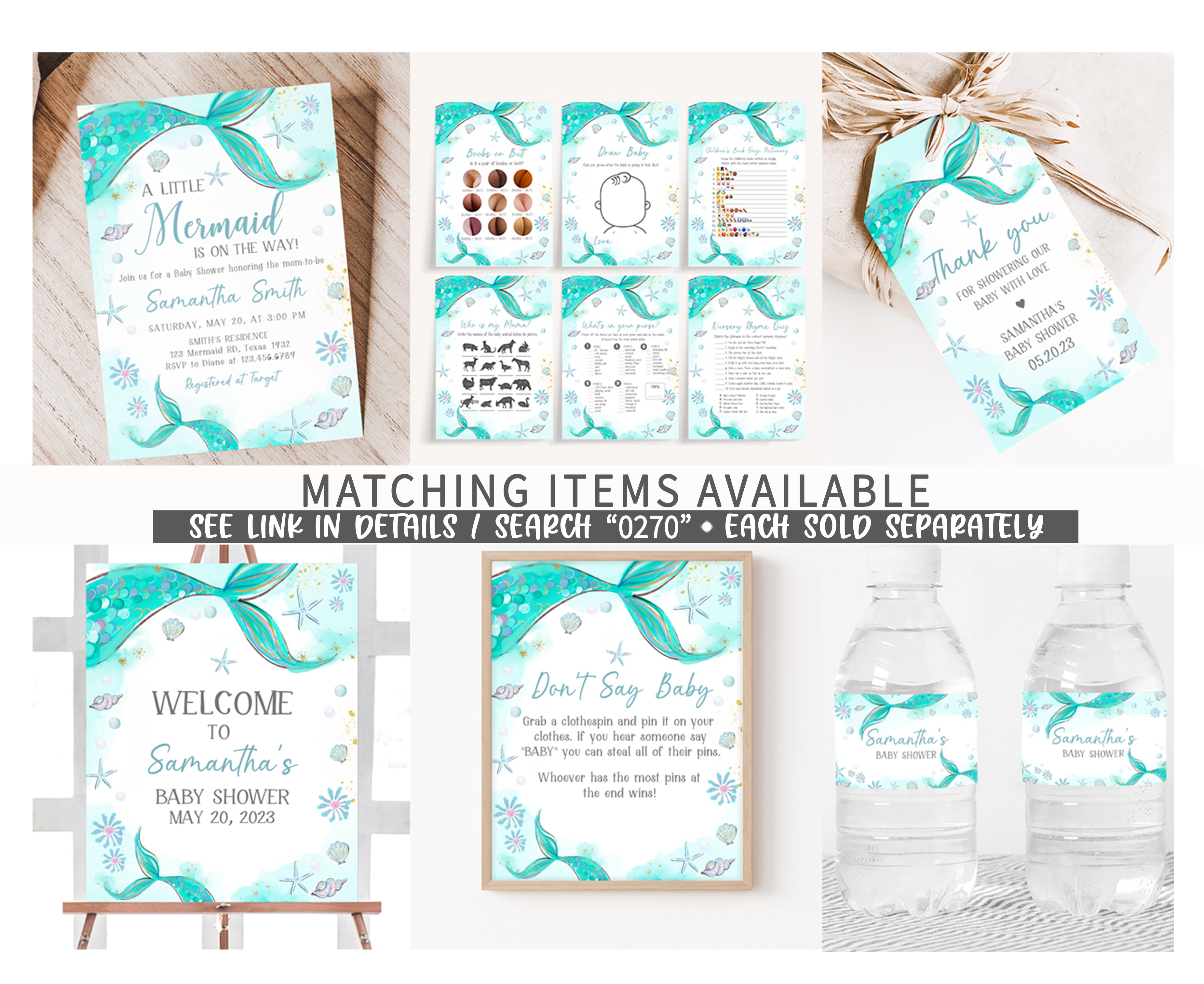 Editable Blue Little Mermaid Baby Shower Games Bundle – Cuddle Palette