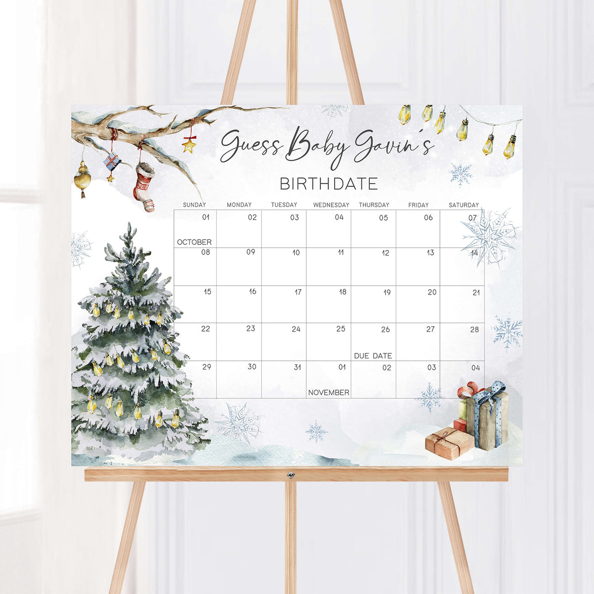 Editable Baby It's Cold Outside Baby Shower Due Date Calendar – Cuddle ...