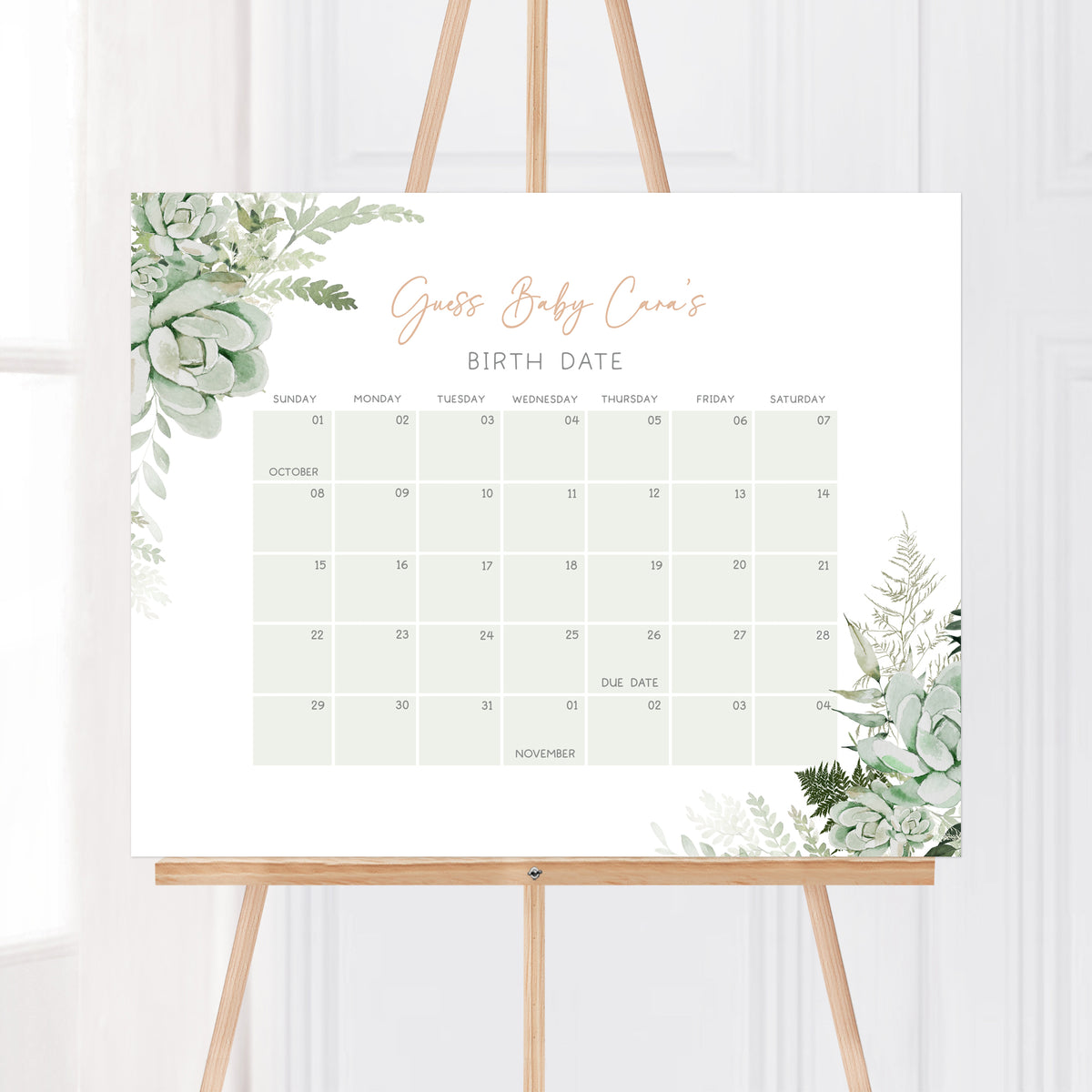 Succulent Baby in Bloom Baby Shower Game Guess the Birth Date – Cuddle ...