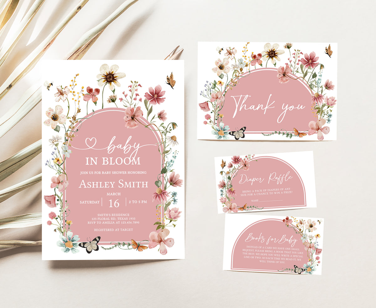 Pink Baby in Bloom Invitation Set for Girl Baby Shower – Cuddle Palette