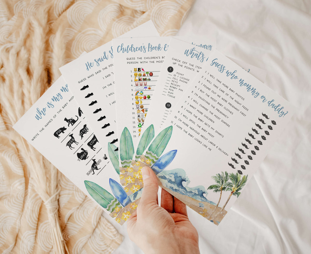 Surf Beach Baby Party Games Package Printable – Cuddle Palette