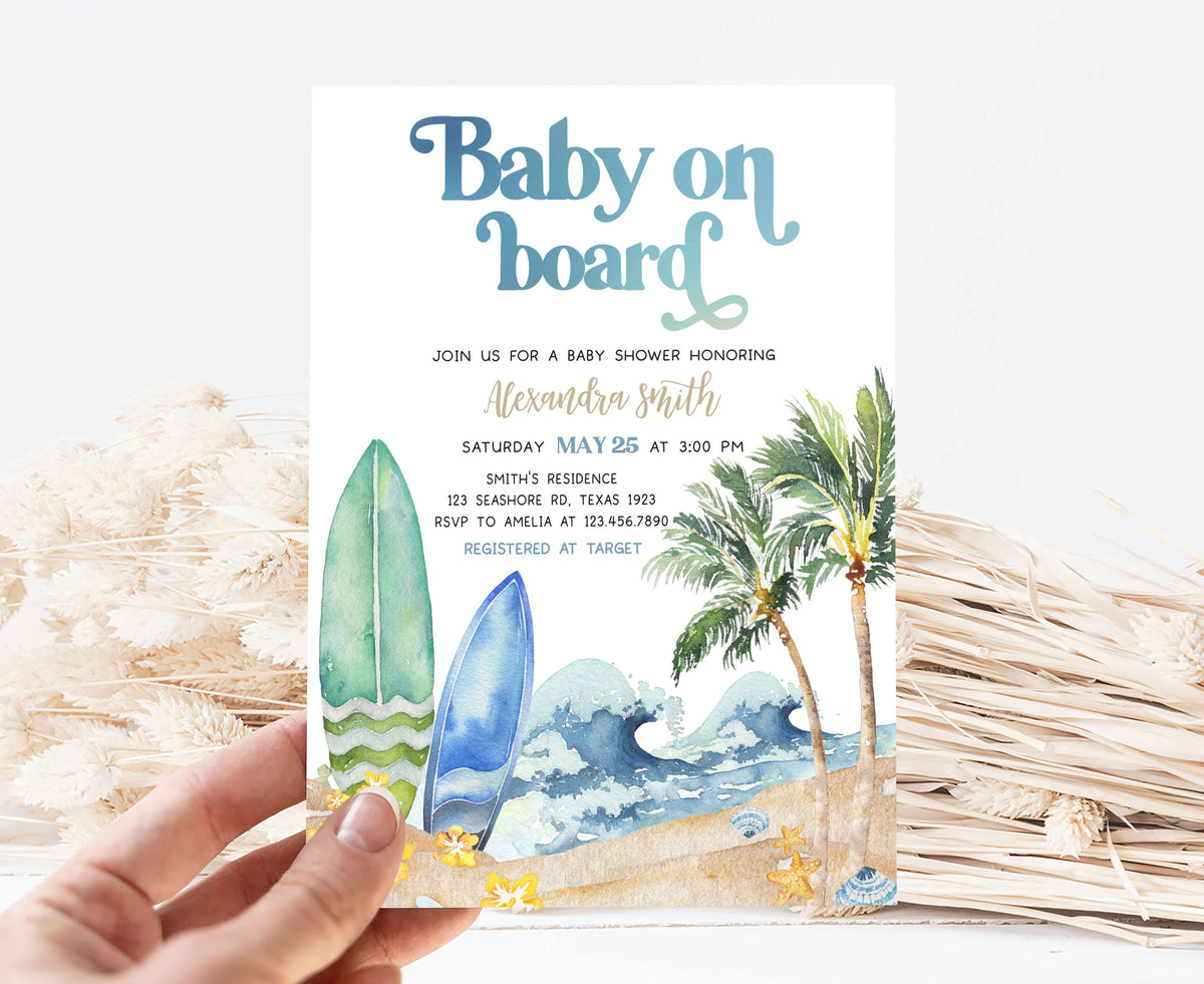 Summer Beach Baby Shower Invitation Template Download – Cuddle Palette