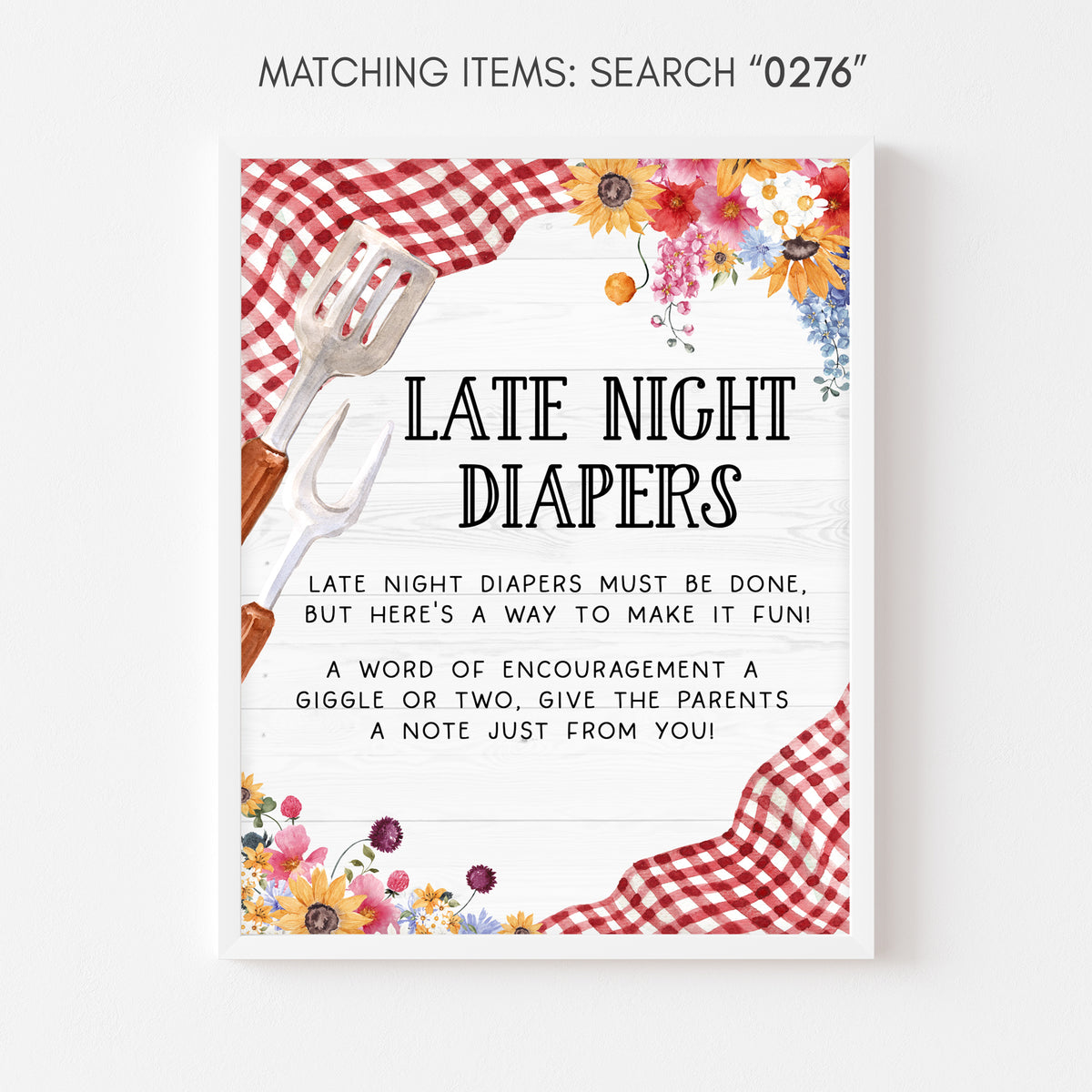 Red Barbecue Baby Shower Late Night Diapers Sign – Cuddle Palette