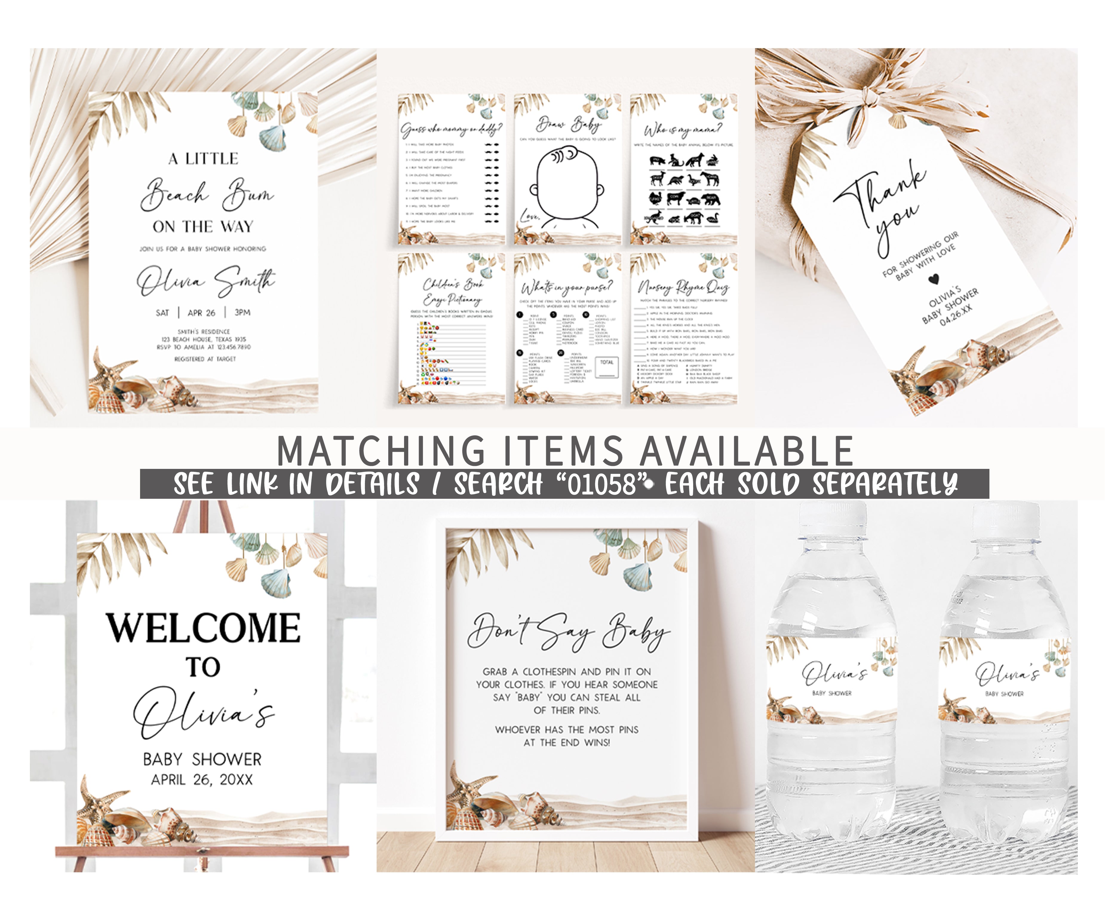 Editable Little Beach Bum Baby Shower Welcome Sign – Cuddle Palette