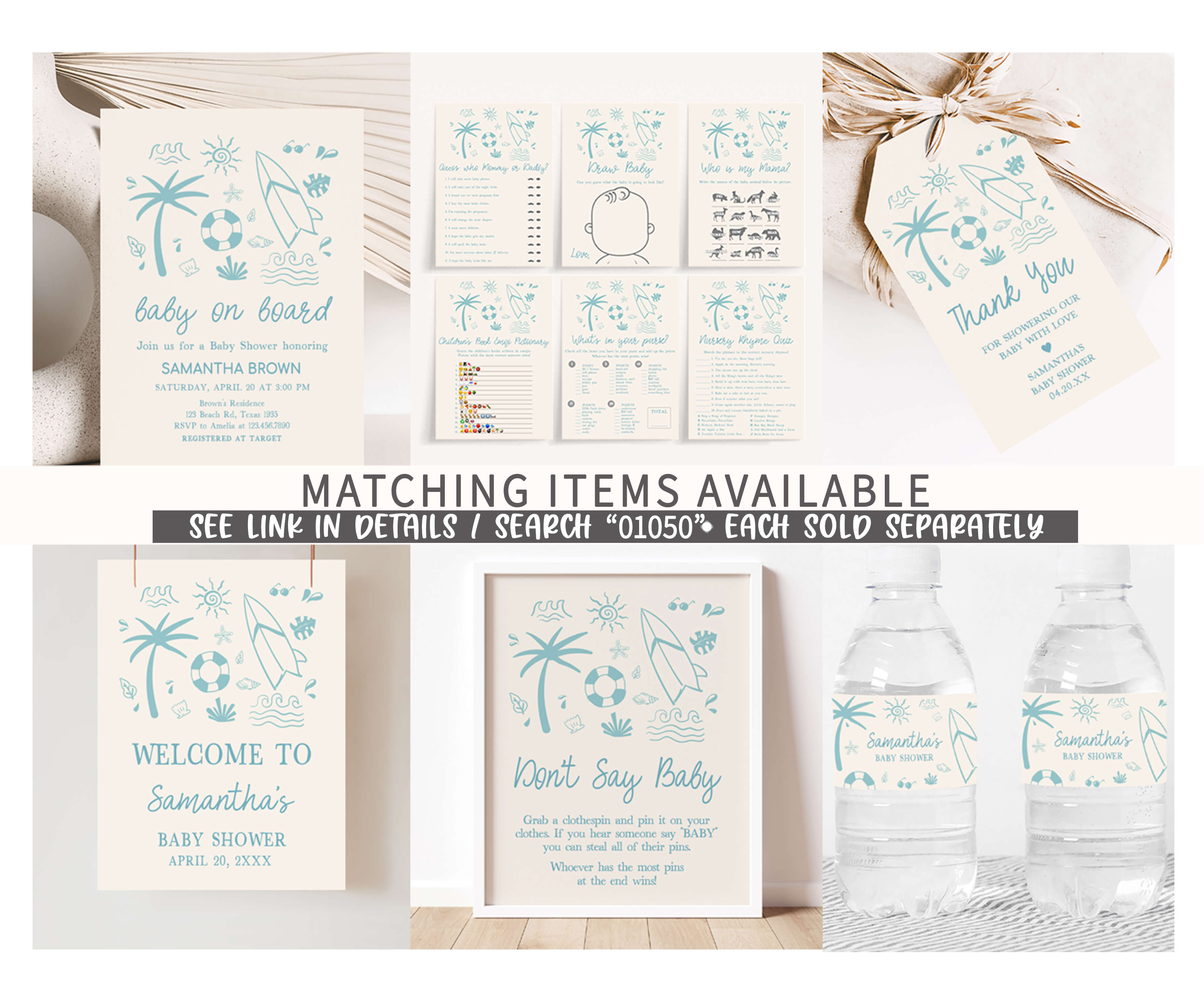 Editable Coastal Beach Baby Shower Games Bundle – Cuddle Palette