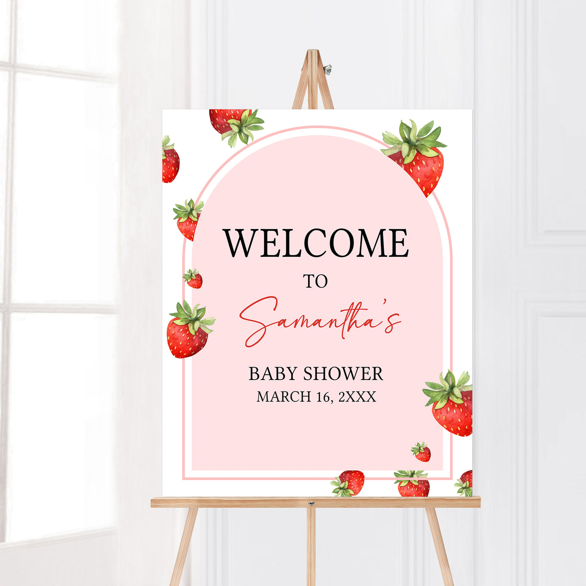 Editable Strawberry Baby Shower Welcome Sign – Cuddle Palette