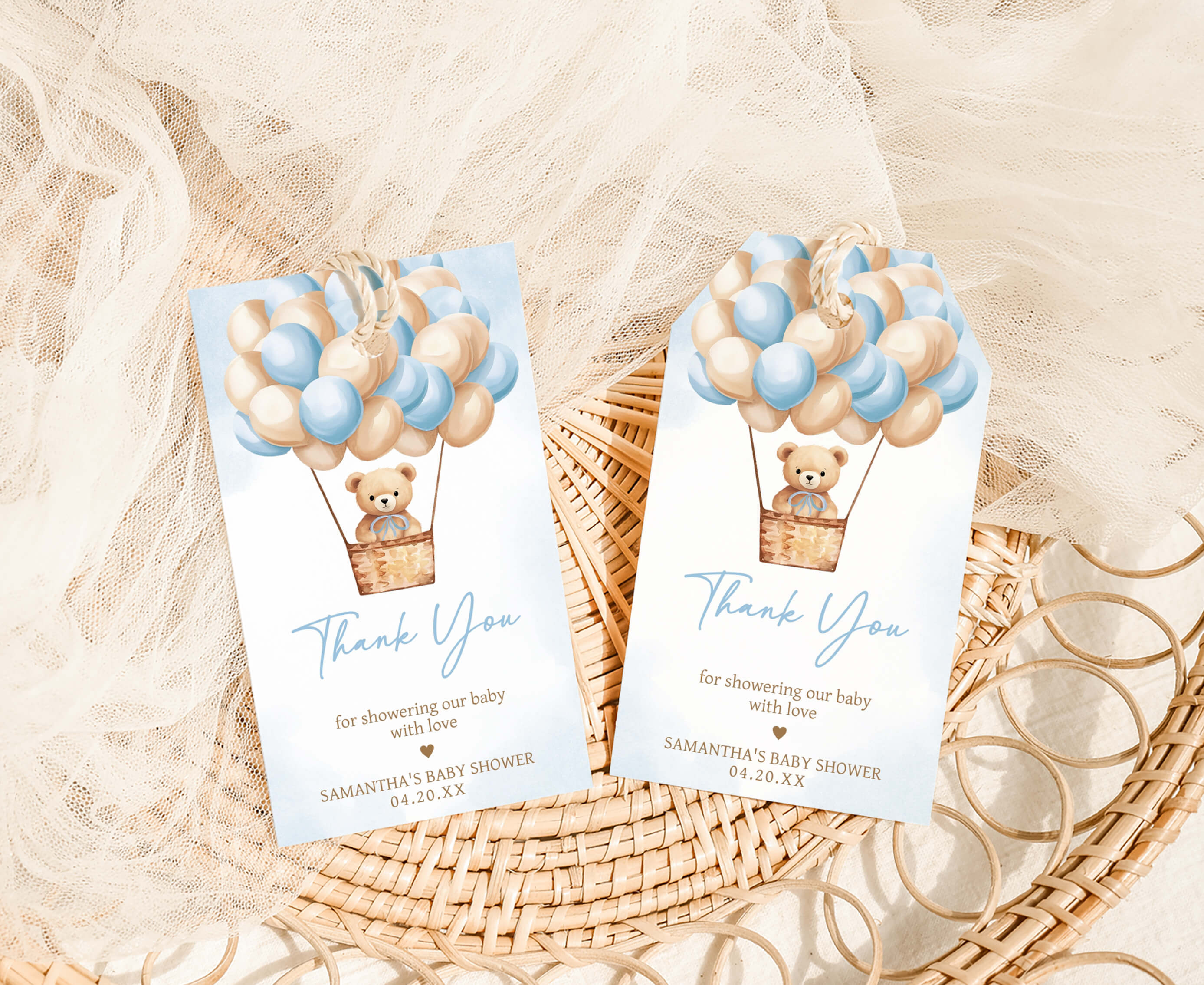 Printable Thank You Favor Tag for Blue Hot Air Balloon Party – Cuddle ...
