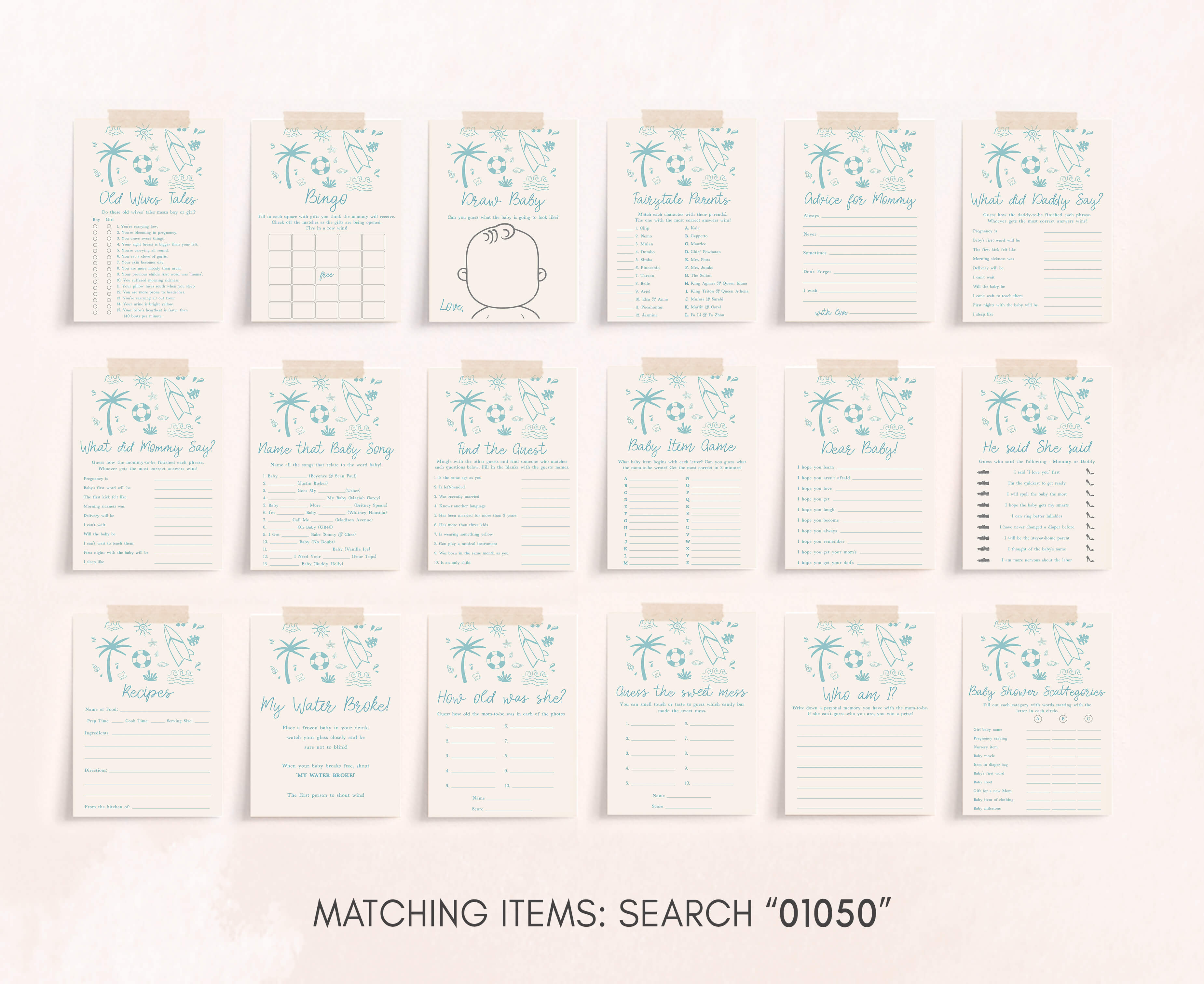 Editable Coastal Beach Baby Shower Games Bundle – Cuddle Palette