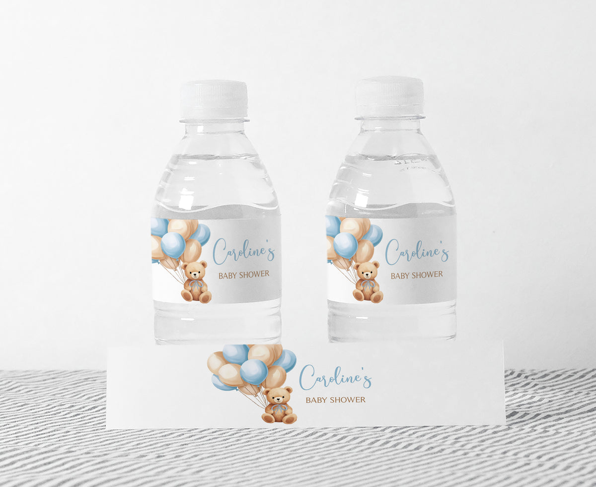 Blue We Can Bearly Wait Bottle Labels for Baby Shower – Cuddle Palette